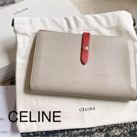 Celine | Bags | Celine Beige Red Leather Folded Wallet Am264 | Poshmark